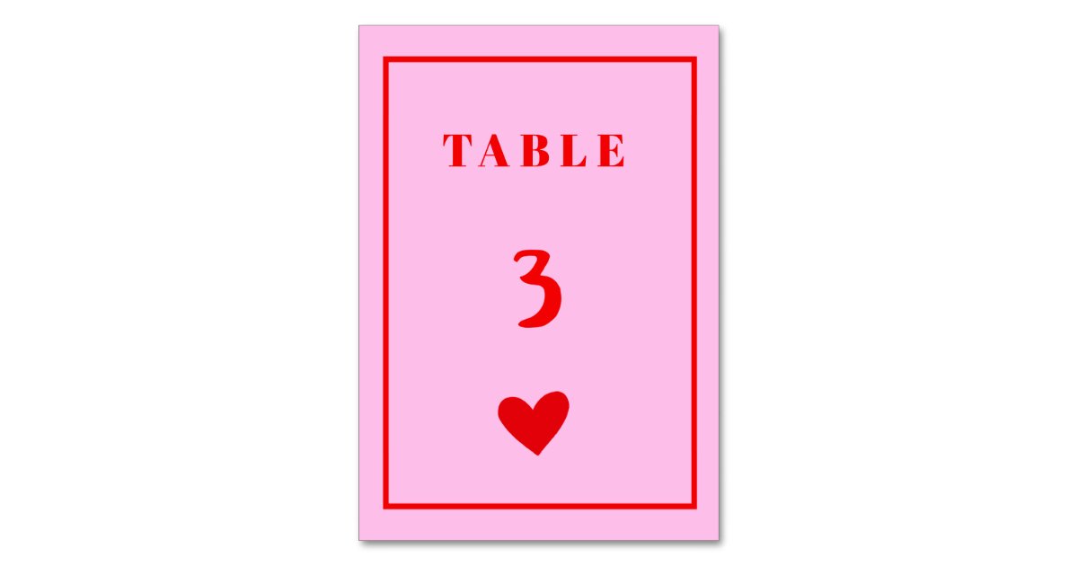 Retro Pink Heart Handwriting Wedding Table Number | Zazzle