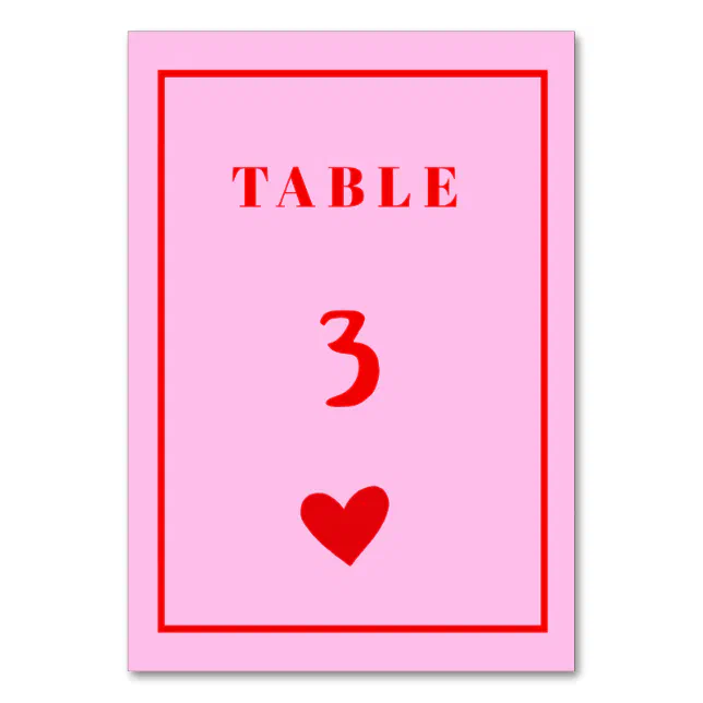 Retro Pink Heart Handwriting Wedding Table Number | Zazzle