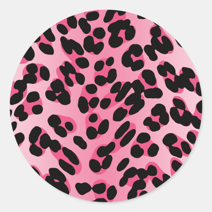 Retro Pink Leopard Print Classic Round Sticker | Zazzle