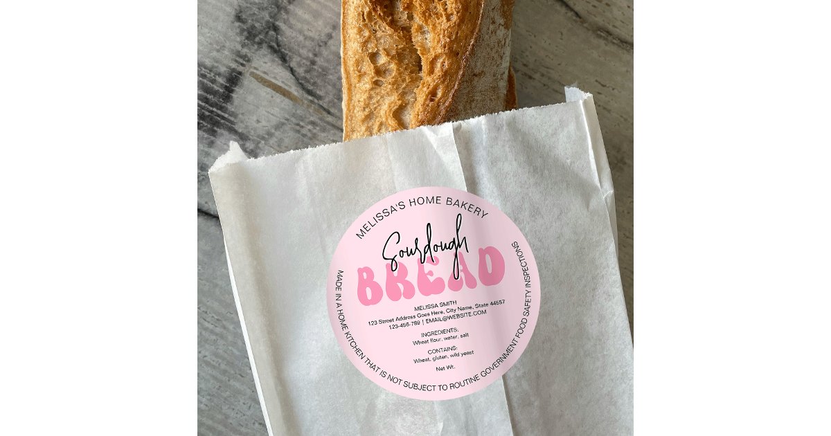 Retro Pink Loaf of Bread Groovy Ingredients Label | Zazzle