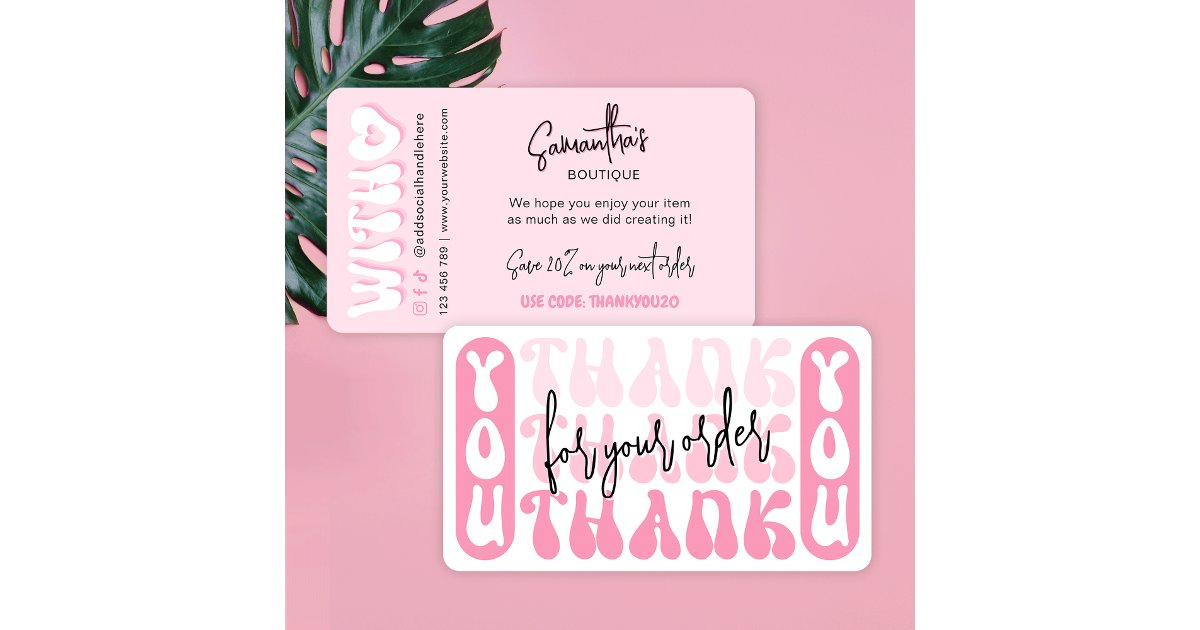 Retro Pink Modern Business Thank You Discount Enclosure Card | Zazzle