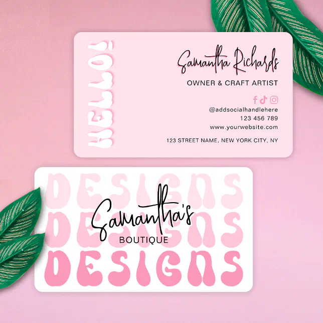 Retro Pink Modern Girly Logo Crafter Designer Business Card | Zazzle
