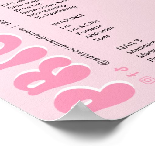 Retro Pink Modern Lash Salon Price List Poster | Zazzle