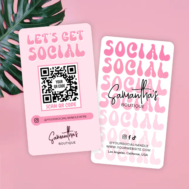 Retro Pink Modern Logo Social Media QR Code Business Card | Zazzle