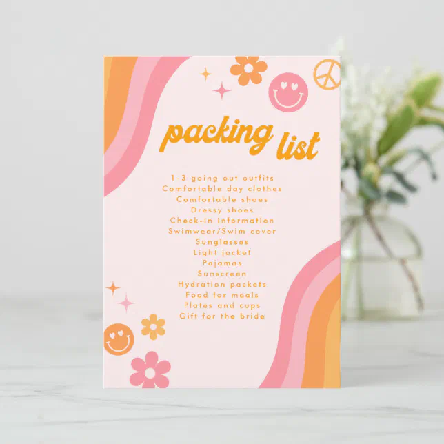 Retro Pink & Orange Packing List Invitation | Zazzle
