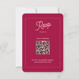 Retro Pink Peach Wave Frame QR Code Wedding Online RSVP Card | Zazzle
