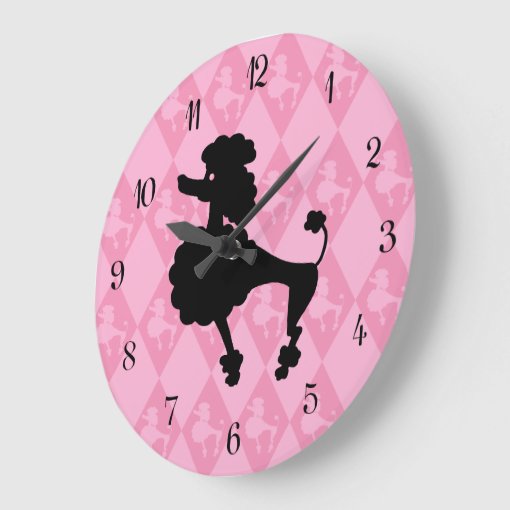 Retro Pink Poodle Large Clock | Zazzle