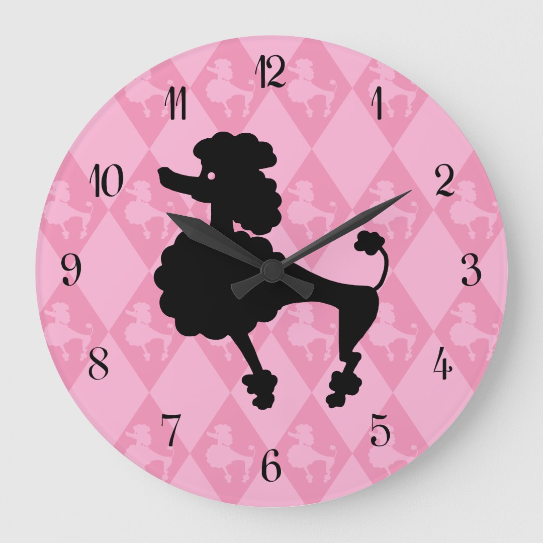 Retro Pink Poodle Large Clock | Zazzle