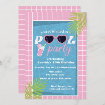 Retro Pink Pool Birthday Party Invitation | Zazzle