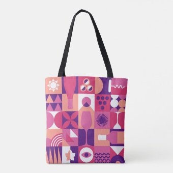 Retro Pink Purple Wine Bauhaus Pattern Tote Bag | Zazzle