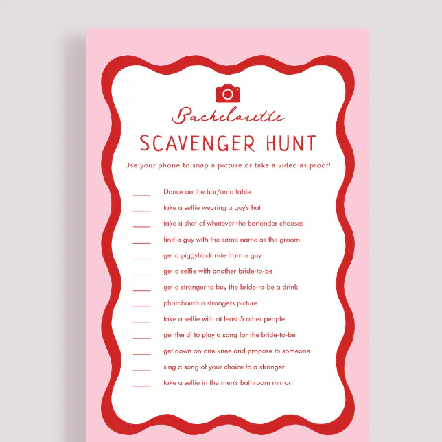 Retro Pink Red Bachelorette Scavenger Hunt Game | Zazzle