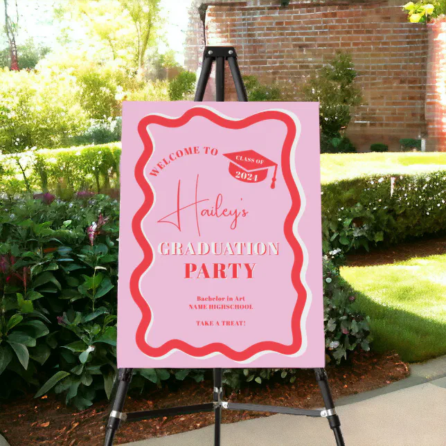 Retro pink red curve squiggle wavy graduation foam board | Zazzle