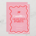 Retro pink red curve squiggle wavy graduation invitation | Zazzle