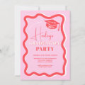 Retro pink red curve squiggle wavy graduation invitation | Zazzle