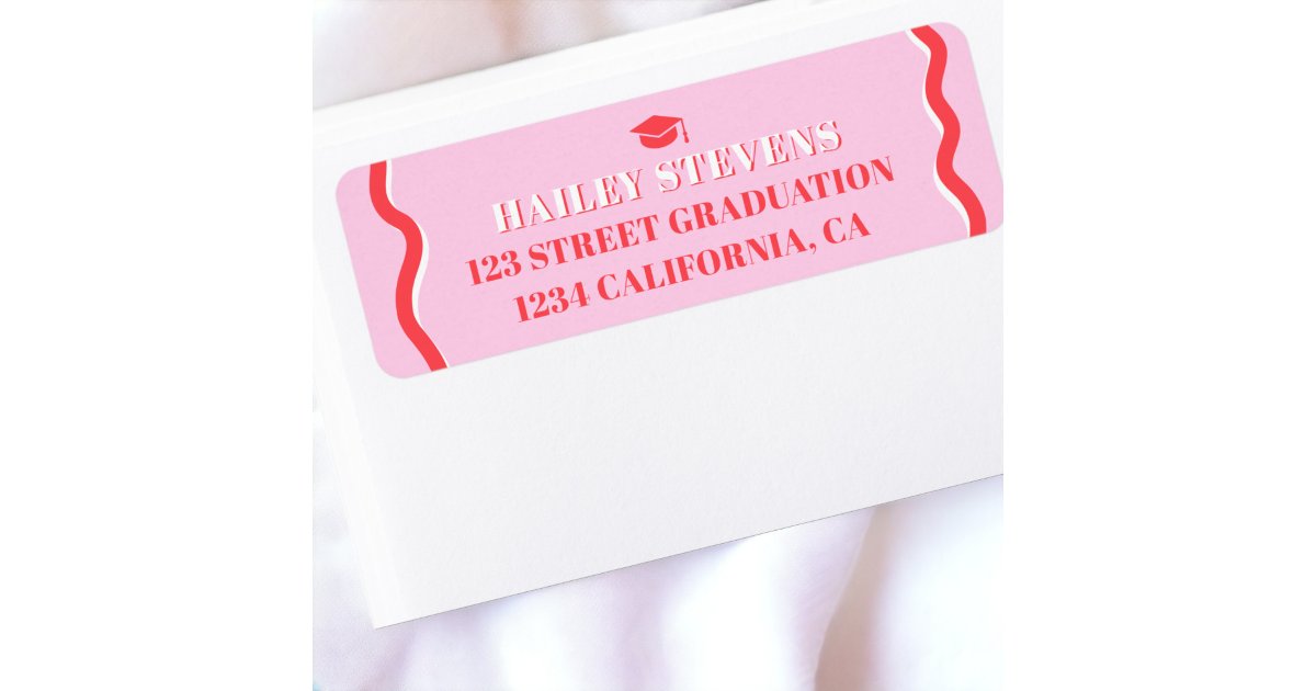 Retro pink red curve squiggle wavy graduation label | Zazzle