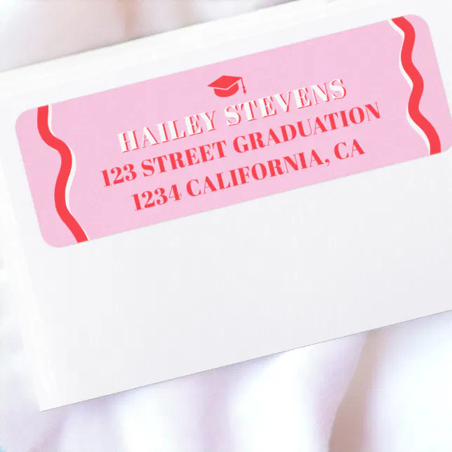 Retro pink red curve squiggle wavy graduation label | Zazzle