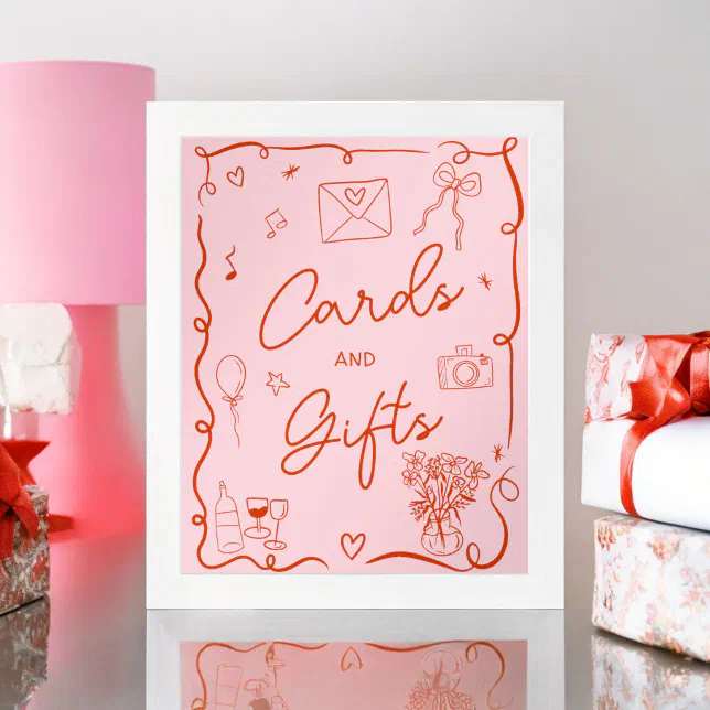 Retro pink red illustrated sign bridal shower | Zazzle