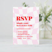 Retro Pink Red Pattern Bold Typography Wedding RSVP Card | Zazzle