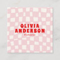 Retro Pink Red QR Code Groovy Checkered Girly Boho Square Business Card ...