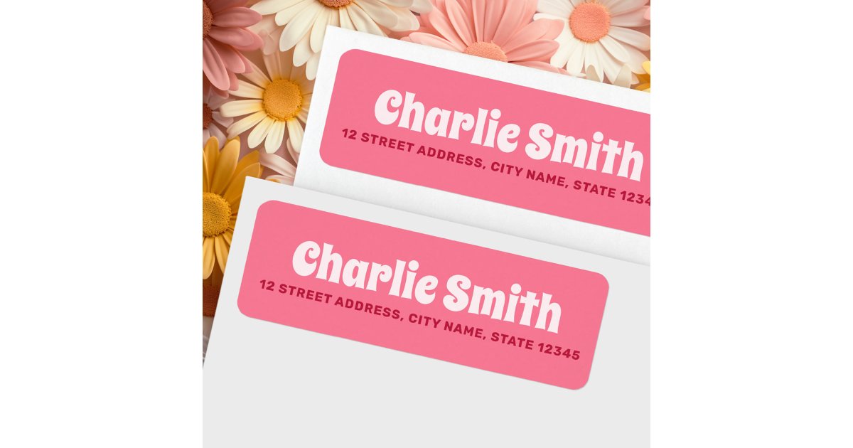 Retro pink return address label | Zazzle
