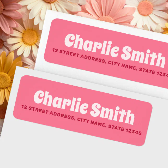 Retro pink return address label | Zazzle