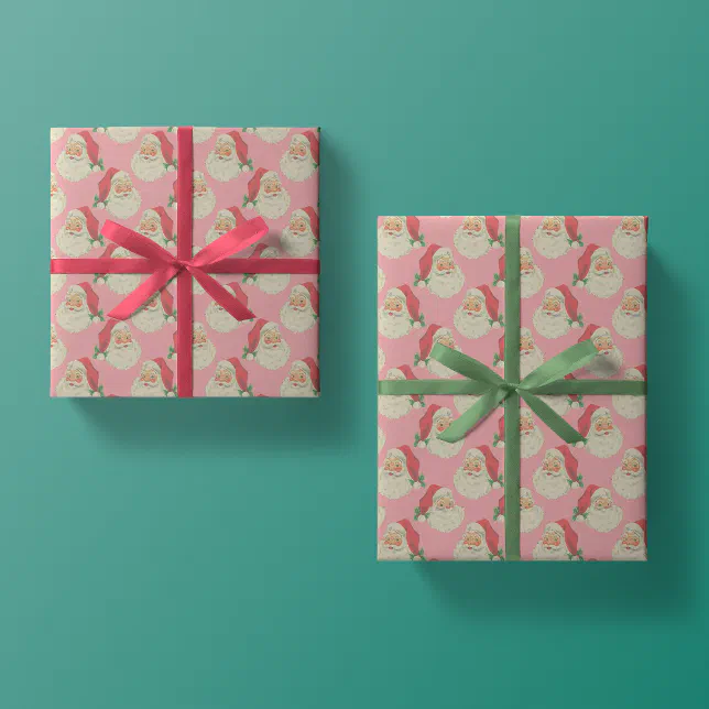 Retro Pink Santa Claus Christmas Wrapping Paper | Zazzle