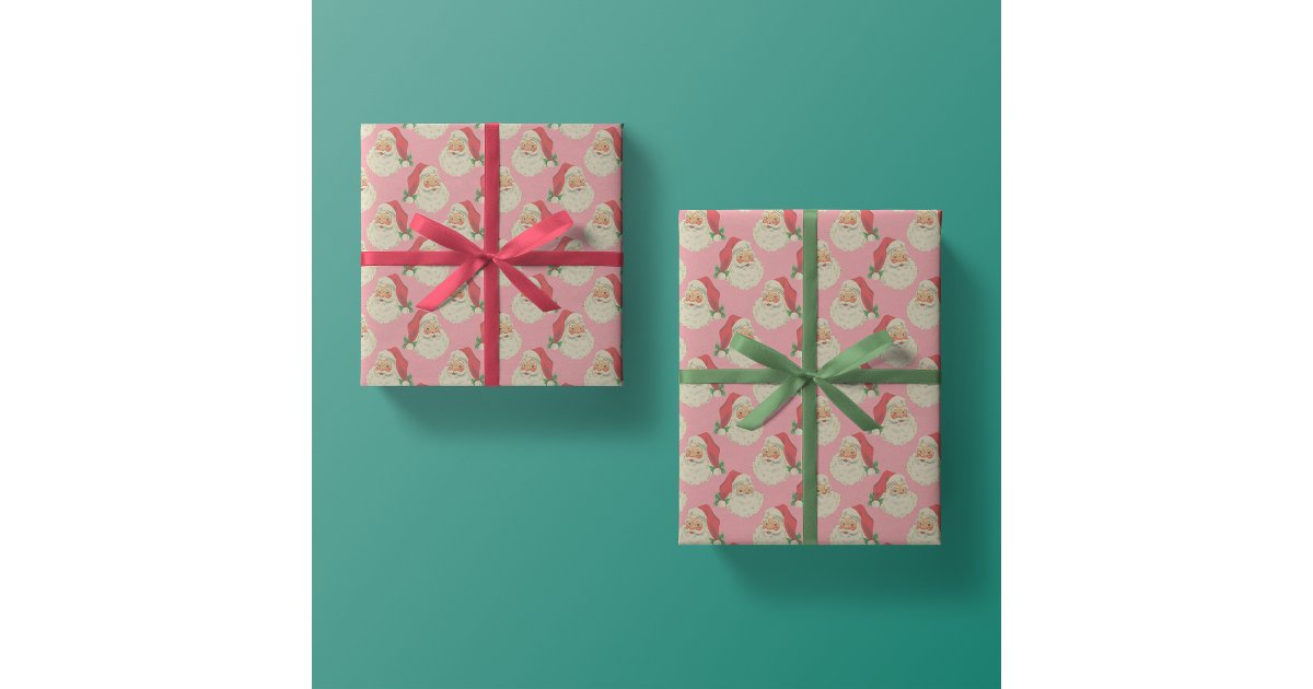 Retro Pink Santa Claus Christmas Wrapping Paper | Zazzle