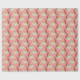 Retro Pink Santa Claus Christmas Wrapping Paper | Zazzle