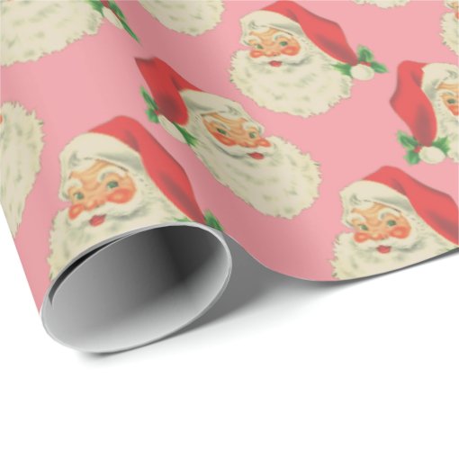 Retro Pink Santa Claus Christmas Wrapping Paper | Zazzle