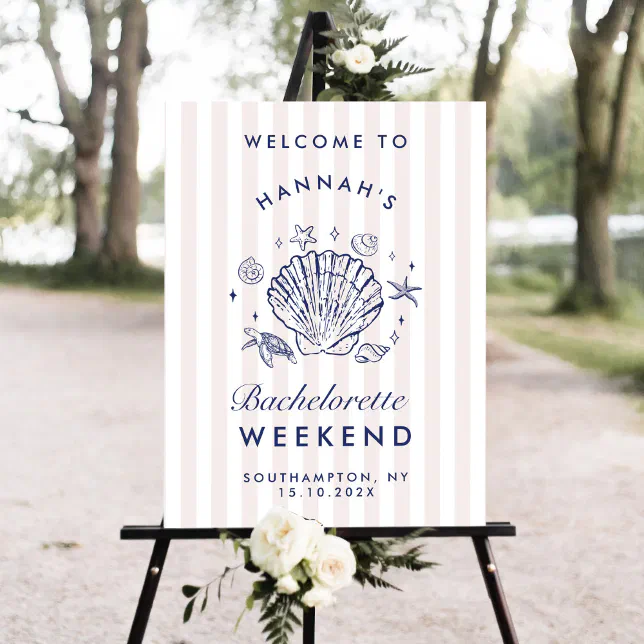 Retro Pink Seashells & Wedding Bells Welcome Sign | Zazzle