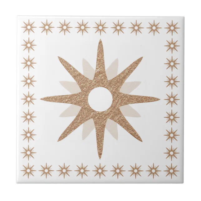 Retro Pink Starburst Design Ceramic Tile | Zazzle