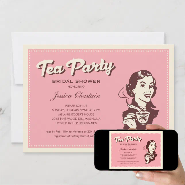 Retro Pink Tea Party Invitations | Zazzle