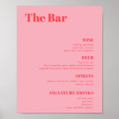 Retro Pink trendy Wedding Drinks Bar Menu Poster | Zazzle