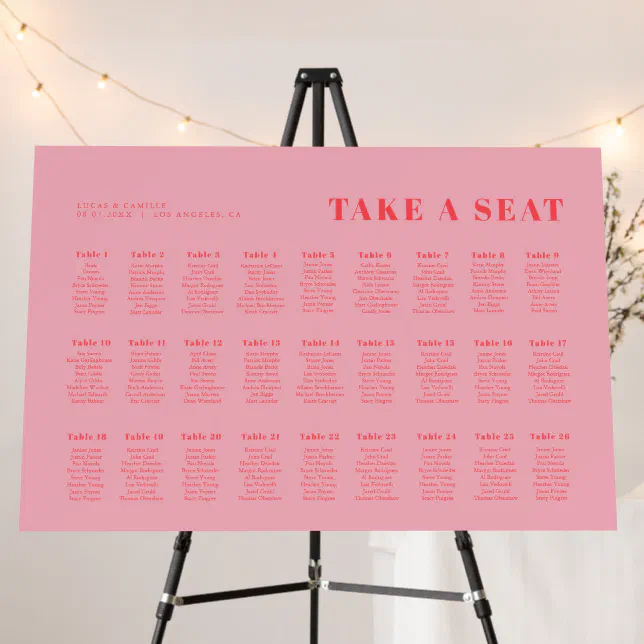 Retro Pink Trendy Wedding seating charts Foam Board | Zazzle