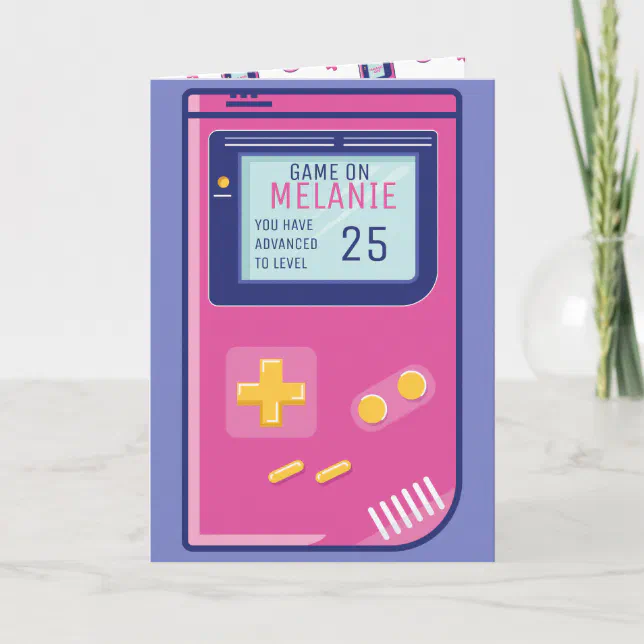 Retro Pink Video Game Level Up Custom Birthday Age Card | Zazzle