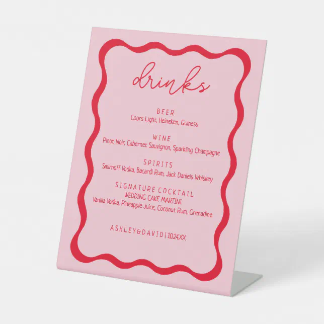 Retro Pink Wavy Border Drinks Menu Pedestal Sign | Zazzle