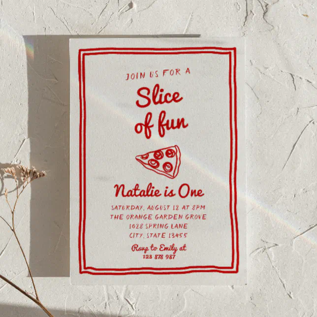 Retro Pizza 1st Hand Drawn Slice Of Fun Birthday Invitation | Zazzle