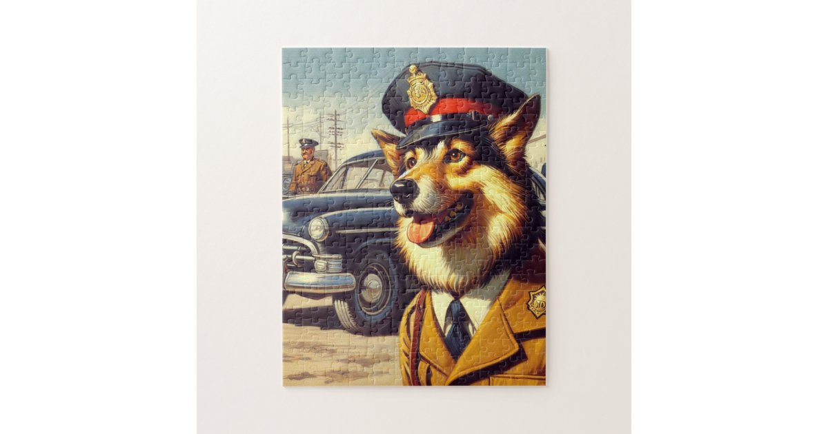 Retro Police Dog Painting Jigsaw Puzzle | Zazzle