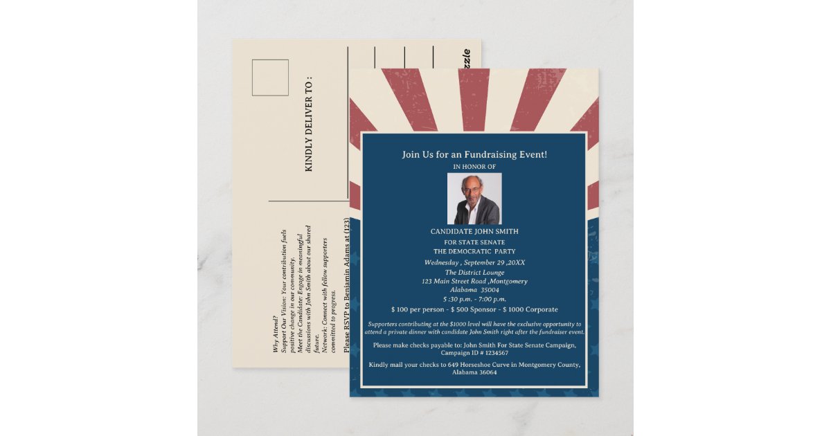 Retro Political Campaign Fundraising Invitation Postcard | Zazzle