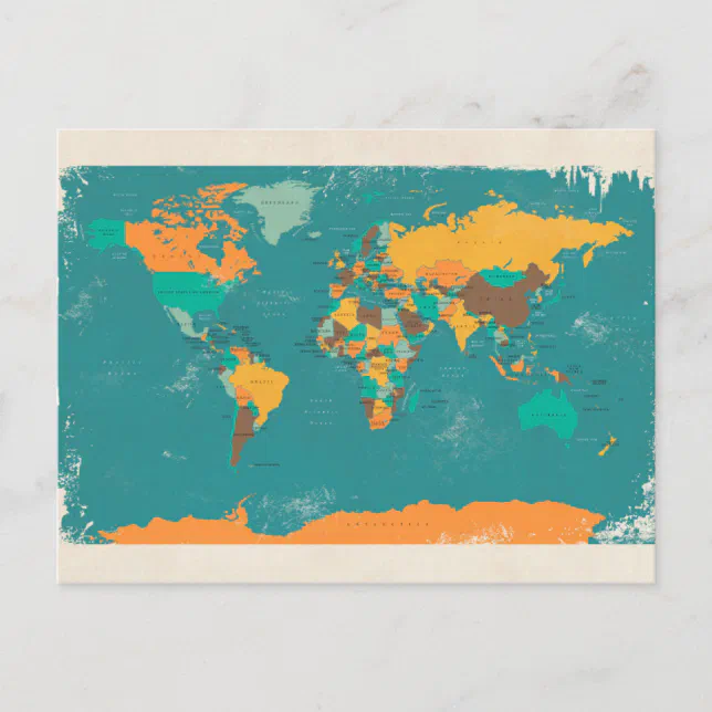 Retro Political Map of the World Postcard | Zazzle