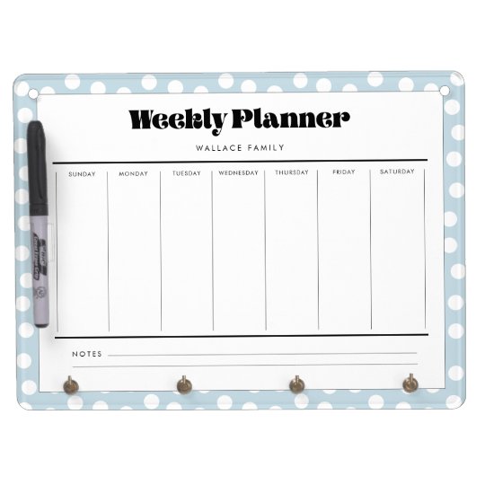 Retro polka dot weekly planner dry erase board with keychain holder ...