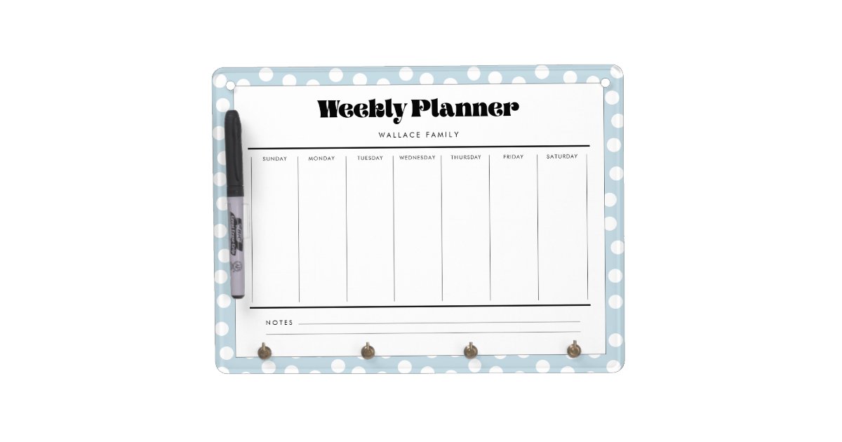 Retro polka dot weekly planner dry erase board with keychain holder ...