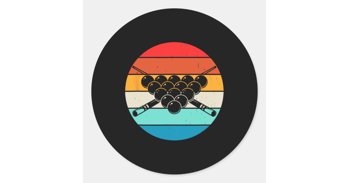 Retro Pool Billiards Design With Cues And Classic Round Sticker | Zazzle