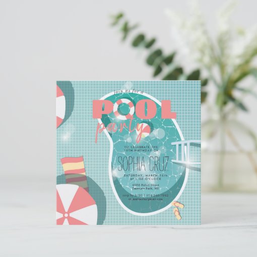 Retro Pool Party Birthday Invitation | Zazzle