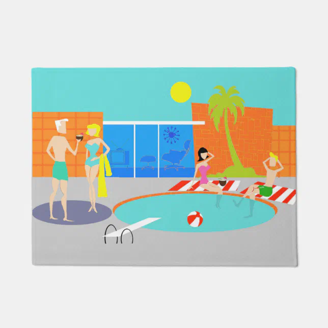 Retro Pool Party Door Mat | Zazzle