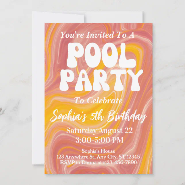 Retro Pool Party Groovy 70s Hippie 5th Birthday Invitation | Zazzle