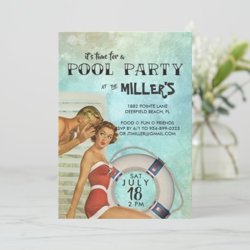 Retro Pool Party Invitation | Zazzle