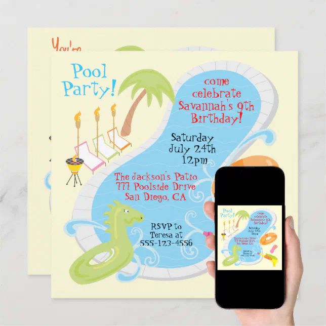 Retro Pool Party Invitations | Zazzle