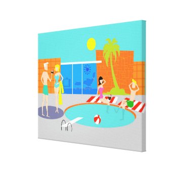 Retro Pool Party Stretched Canvas Print | Zazzle