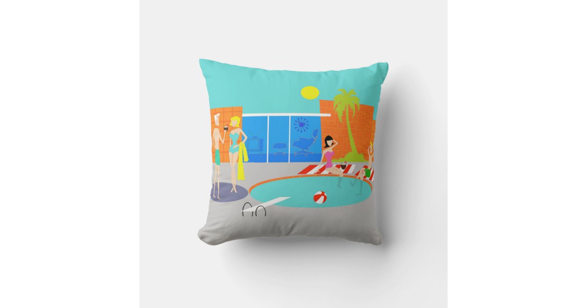 Retro Pool Party Throw Pillow | Zazzle